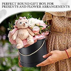 Skylety 6 Pcs Round Flower Boxes with Lids Nesting Gift Boxes with Handle for Flowers Arrangement Assorted Sizes for Mother's Day, Bridesmaid, Wedding, Birthday, Baby Shower(Black)