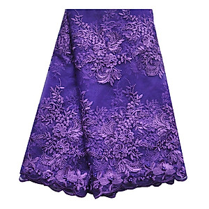 SanVera17 African Lace Net Fabrics Nigerian French Fabric Embroidered and Manual Beading Guipure Cord Lace for Party Wedding 5 Yards (Purple)