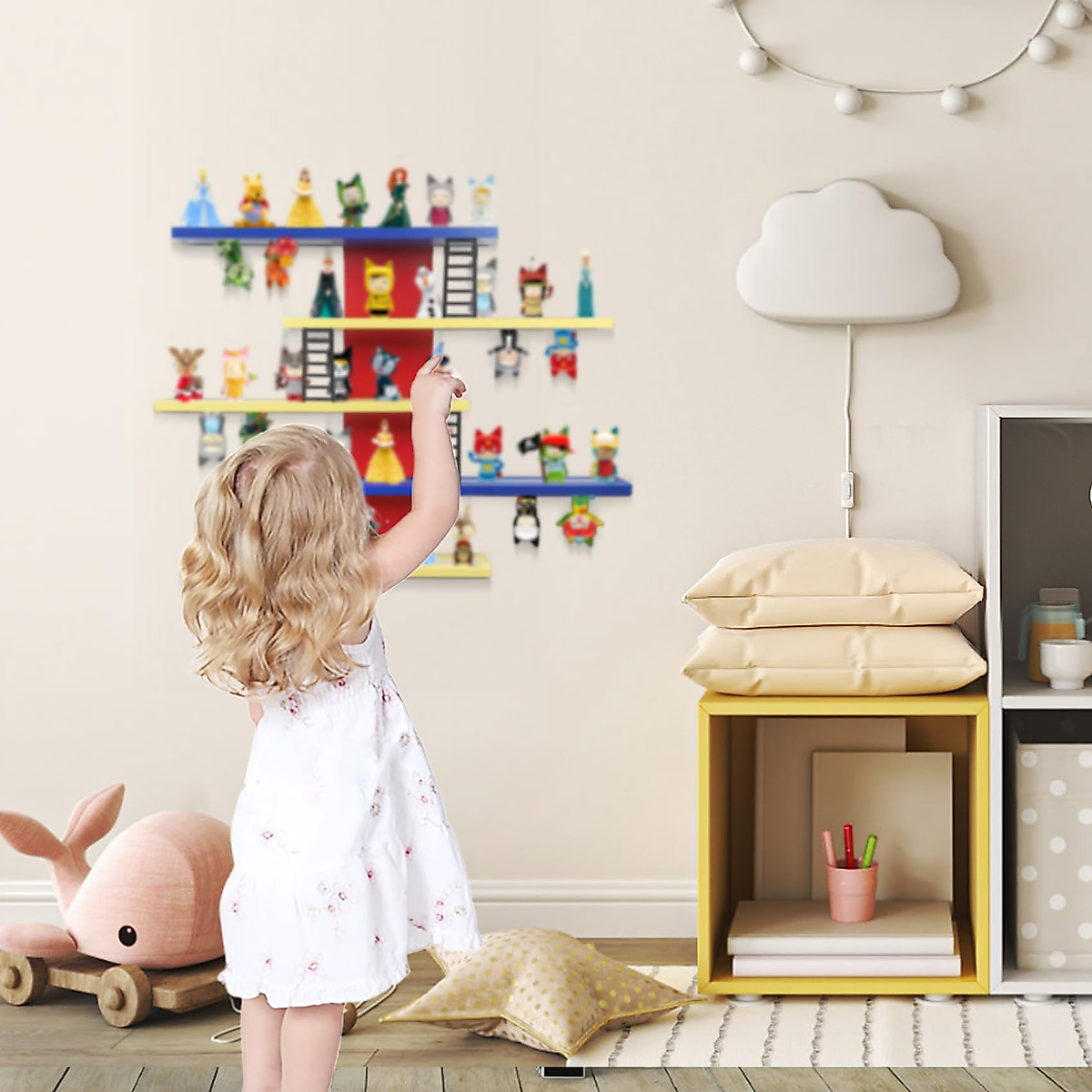 Taladad for Tonie Shelf,Tonies Storage for Creative Tonies Magnetic Wall Shelf for Tonie Figures,12-35 Characters,Wooden Hanging Shelf for Kids (Colorful)