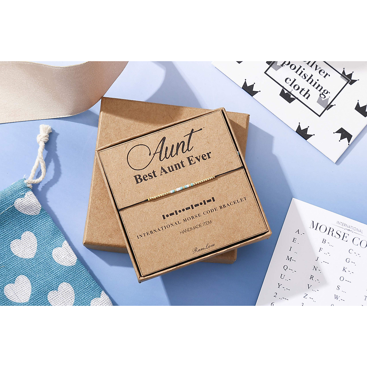 RareLove Best Aunt Ever Gifts Aunt Morse Code Beaded Bracelet Secret Message Jewelry Gift For Her, Waterproof Birthday Mothers Day Gifts for Aunts from Niece Nephew