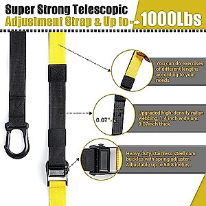 Home Resistance Training Kit, Resistance Trainer Fitness Straps for Full-Body Workout, Bodyweight Resistance Bands with Handles, Door Anchor, Workout Guide for Home Gym (Resistance) (Black, Yellow)