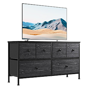 EnHomee Dresser for Bedroom with 6 Drawers, Wide Dressers & Chests of Drawers, Fabric Dresser, TV Stand for Bedroom, Closet, Hallway, Black Wood Grain Print