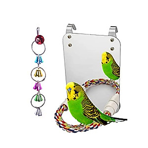 LOPERDEVE 7" Bird Mirror with Rope Perch Bird Toys Swing, Comfy Perch for Greys Amazons Parakeet Cockatiel Conure Lovebirds Finch Canaries