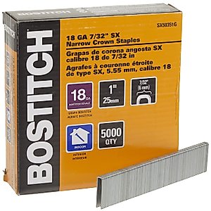 BOSTITCH Crown Staples, Narrow, 1 x 7/32-Inch, 18GA, 5000-Pack (SX50351G)