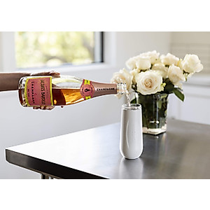 Vinglacé Stainless Steel Stemless Champagne Flute- Insulated Sparkling Wine Tumbler with Glass Insert, 6 oz, White