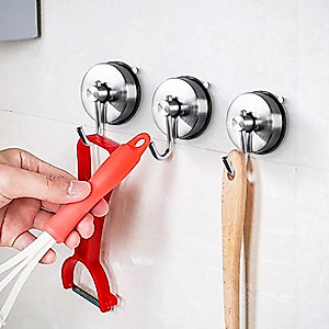 Shower Suction Cup Hooks Bathroom Towel Suction Holder Metal Coat Hook Heavy Duty Organizer for Kitchen/Bathroom/Restroom 304 Stainless Steel, Brushed Finish (2 Pack)