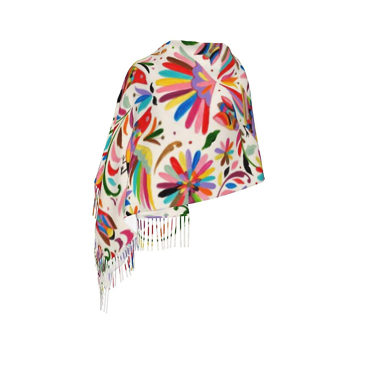 QBahoe Mexican Floral Ethnic Art Birds Paisley Cashmere Scarf For Women Men Lightweight Oversized Fashion Soft Winter Scarves Fringe Shawl Wrap