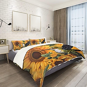 STUOARTE Hummingbird Sunflower Print Kids Duvet Cover with Zipper Closure, Soft Breathable Quilt Cover King Size, 3 Pieces Comforter Cover Set, Children Bedroom Decorations