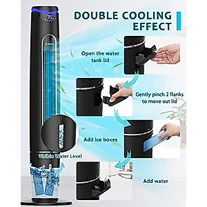 Evaporative Cooler, 46" Air Cooler Fan with Remote, 3-IN-1 Swamp Cooler, Night light, Oscillating, Humidifying, 3 Modes, 3 Speeds, 8H Timer, 2 Ice Packs, Portable Air Conditioner for Home Bedroom