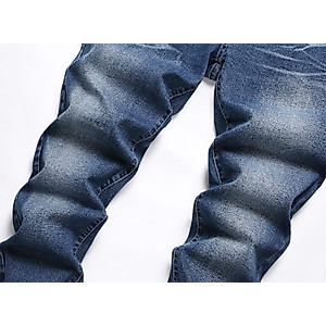 Men's Blue Mid Waist Skinny Fit Stretch Comfy Premium Washed 5-Pockets Fashion Denim Jeans Pants,Y2261,42
