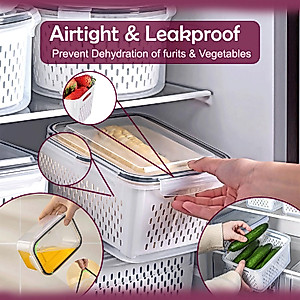 5 PCs Fruit Storage Containers for Fridge, Leakage Proof Fruit Storage Containers with Removable Colanders, Fruit Containers for Fridge with Lid, BPA-Free Produce Containers for Fridge