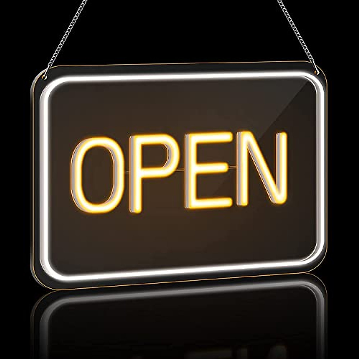 LED Open Signs for Business, 16"x 9" Neon Open Sign, High Brightness Warm White Light Up Sign with Chain, for Small Business, Store, Bar, Hotel, Cafe, Florists