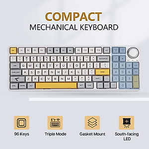 EPOMAKER TH96 96% Hot Swap RGB 2.4Ghz/Bluetooth 5.0/Wired Gasket Mounted Mechanical Keyboard with South-Facing RGB LEDs, 6000mAh Battery, Knob Control for Windows/Mac(Theory MDA, Flamingo)