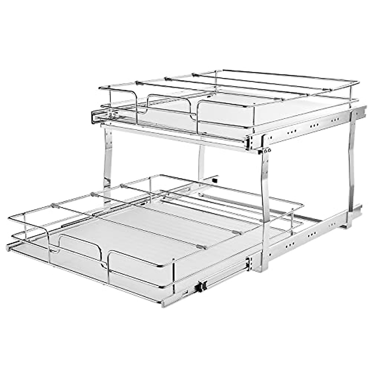 VEVOR 2 Tier 16"W x 21"D Pull Out Cabinet Organizer, Heavy Duty Slide Out Pantry Shelves, Chrome-Plated Steel Roll Out Drawers, Sliding Drawer Storage for Inside Kitchen Cabinet, Bathroom, Under Sink