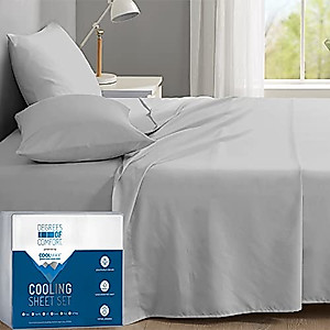 Degrees of Comfort Coolmax Cooling Sheets | Queen Size Bed Sheet Set for Hot Sleepers | Soft Fabric with Deep Pocket 4PC - Light Grey