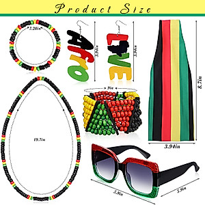7 Pieces Jamaica Women's Jewelry Set Rasta Headband Oversized Square Sunglasses 2 Wood Dangle Earrings Jamaica Necklace Jamaica Bracelet Rasta Beaded Bracelet for Black Women