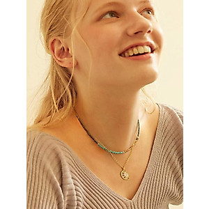 PERNNLA PEARL 18K Gold Cresent Moon Star Sun Pendant Necklaces for Women Dainty Celestial Coin Cute Necklace Layered Chain Necklaces Women Jewelry 18”