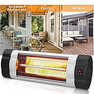 Outdoor Electric Heater, Infrared Wall Mounted Heater for Outdoor/Indoor Use, 1500W Ceiling Patio Heater with Remote Control & 24H Timer, Electric Space Heater For Garage Porch, Weatherproof