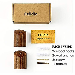 Felidio Wall Hooks, Natural Wood Coat Hooks Wall Mounted (2 Pack) - Rustic Wall Coat Rack Hat Hooks Robe Hook Entryway Wall Hangers Heavy Duty Hooks for Hanging Towels (Black Walnut)