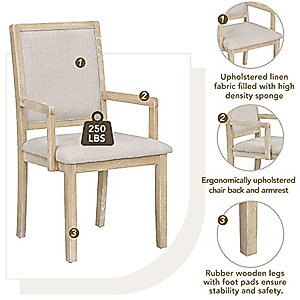 BIADNBZ Table Set for 4 Two-Size Round to Oval Extendable Butterfly Leaf Tabletop and 4 Upholstered Dining Chairs with Armrests for Home&Kitchen, Natural Wood Wash