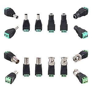 Hilitchi 40 Pcs (10 Pairs x Male + 10 Pairs x Female) 5.5mm x 2.1mm Female Male DC Power Connector, BNC Male Balun Connector for Led Strip CCTV Security Camera Cable Wire Ends Plug Barrel Adapter