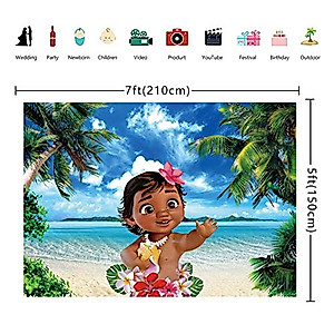 Baby Moana Backdrop Green Coco Tree Leaves Blue Ocean Photo Background Moana Themed Photography Backdrop7x5FT (7x5FT)
