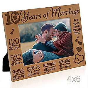 KATE POSH - Our 10th Wedding Anniversary Picture Frame, 10th Anniversary, 10 Years Anniversary, 10 Years of Marriage, 120 Months of Love - Engraved Natural Wood Picture Frame (4x6-Horizontal)