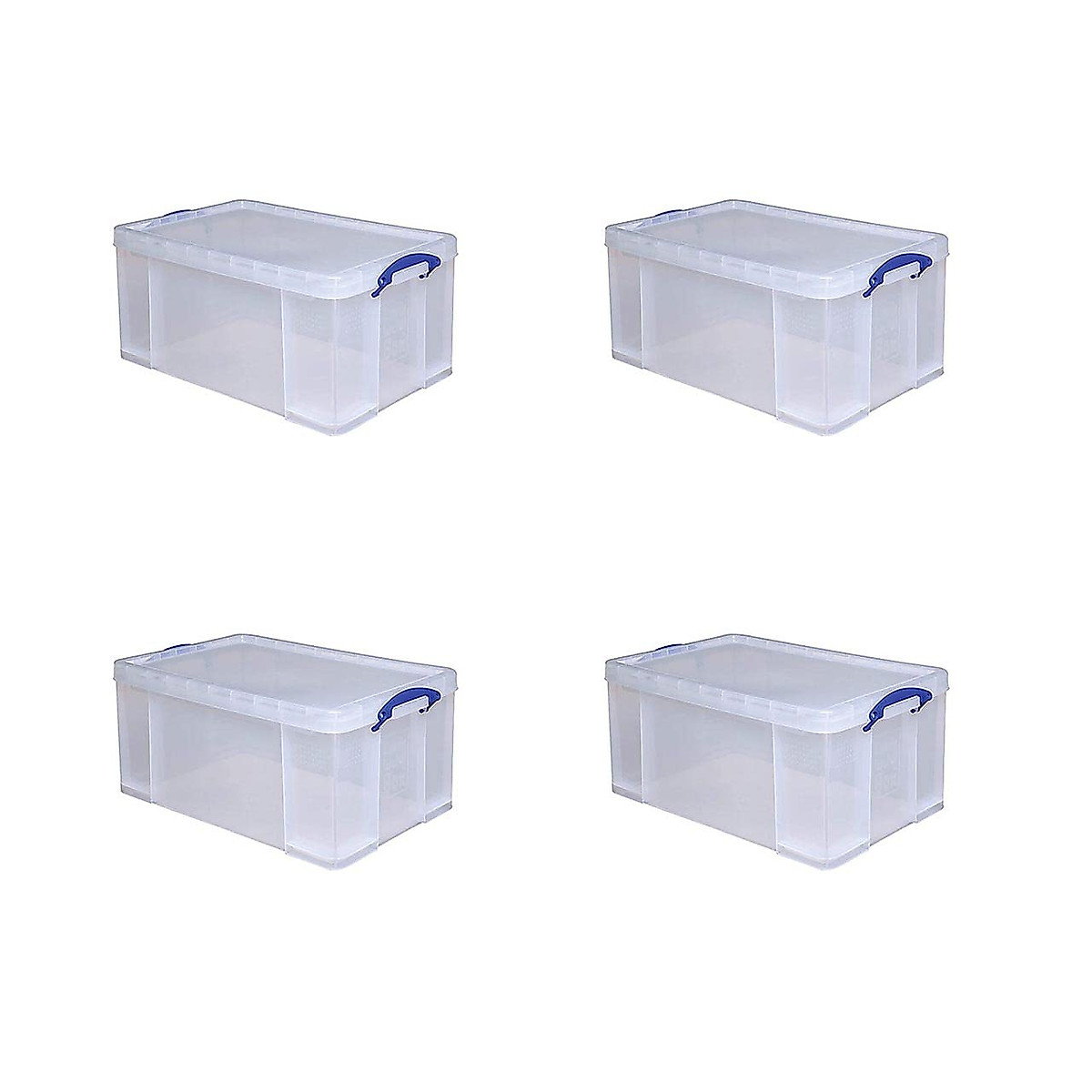 Really Useful Clear Transparent Plastic Storage Box, 64 Liters Features Attached Handles Make It Easy To Carry (Four Pack)