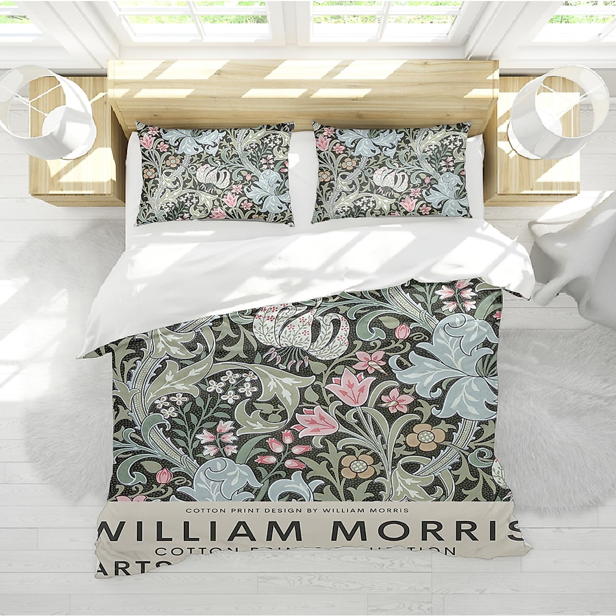 CIHCOHOME Vintage Duvet Cover William Morris Artwork Plant Theme Duvet Cover 3PCS Soft and Breathable Rustic Bedding Set with Zipper Closure Queen (90"x90")