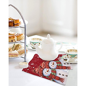 Onekaccu Winter Snowman Christmas Dish Towels Set, Waffle Weave Kitchen Towels Microfiber Towels Cleaning Red Christmas Snowflake Xmas Soft Absorbent Dish Drying Towels Hand Towels 2 Pack 12x12 in