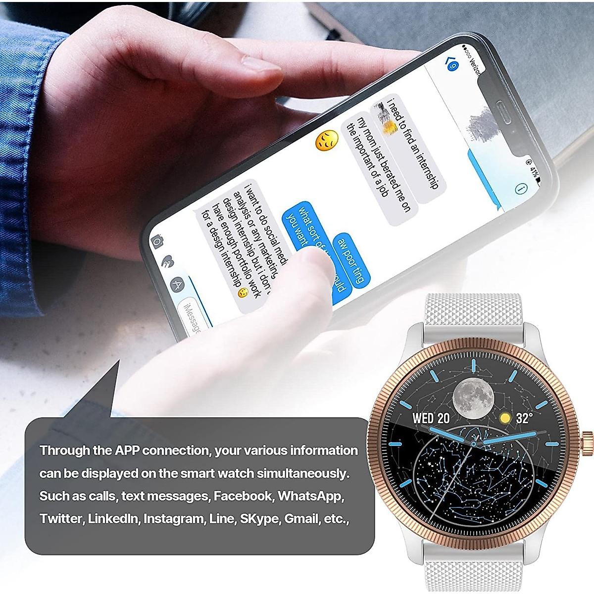 Women Smart Watch Man Heart Rate Blood Pressure,Step Counting，Information Call Reminder Health Monitor，White