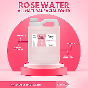Rose Water Facial Toner - 32oz Bulk Alcohol-Free Vegan All Natural Refreshing for Face and Hair - Uplifts, Calming & Soothing for All Skin Types
