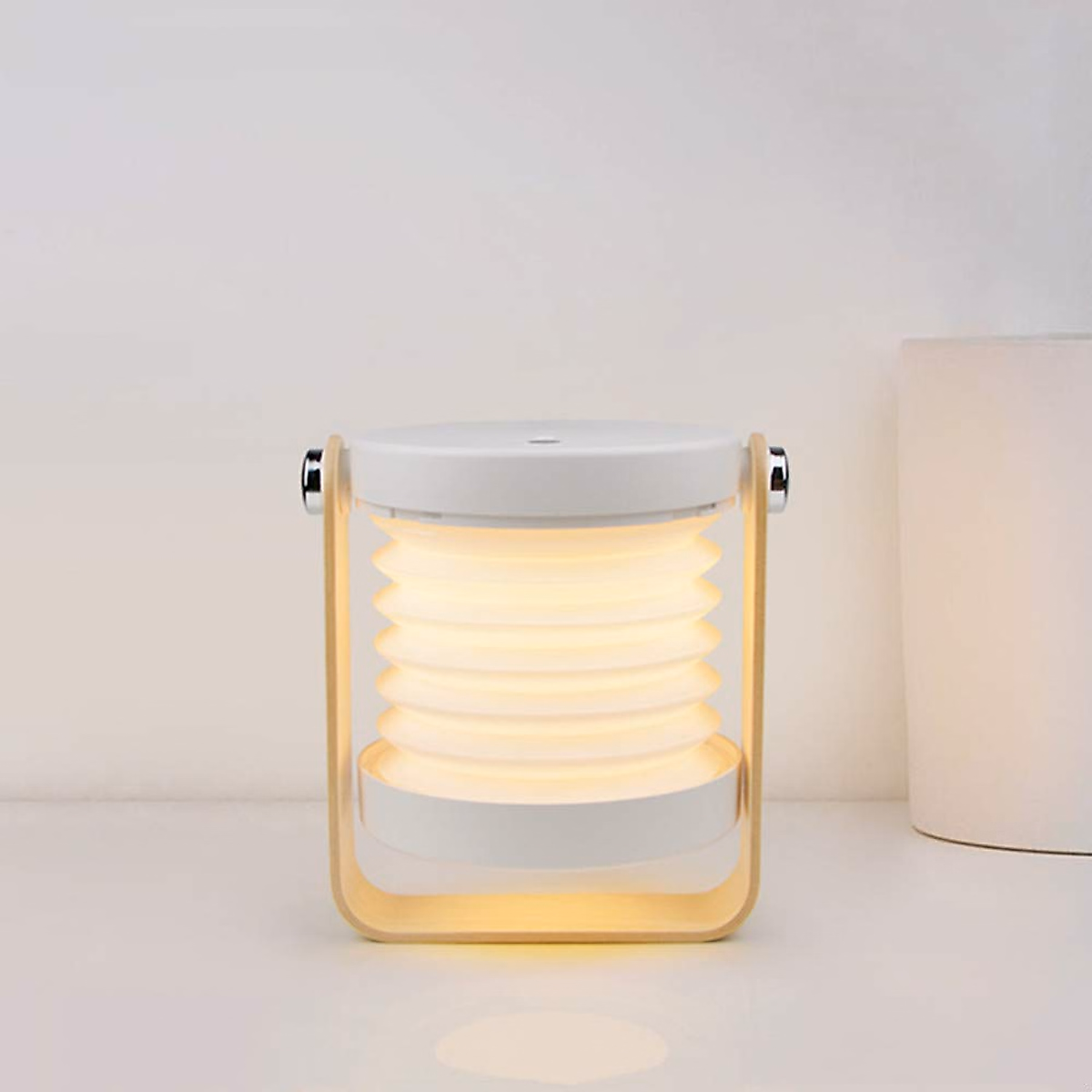 4-in-1 Foldable Table Lamp,USB Retractable LED Light,Wooden Handle Portable Lantern Light and Flashlight,Touch Control Dimmable 3 Level Brightness Night Light for Reading, Outdoor Camping (White)