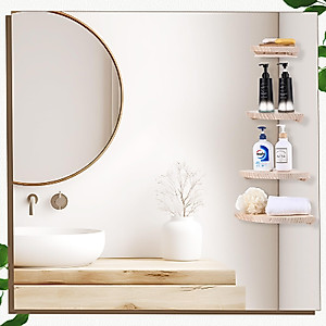 Gulfmew Wooden Corner Shelves Set of 4 Sizes Floating Corner Shelves for Wall Wood Round End Corner Wall Shelves Rustic Wall Mounted Corner Shelves for Bedroom, Living Room, Bathroom, Kitchen