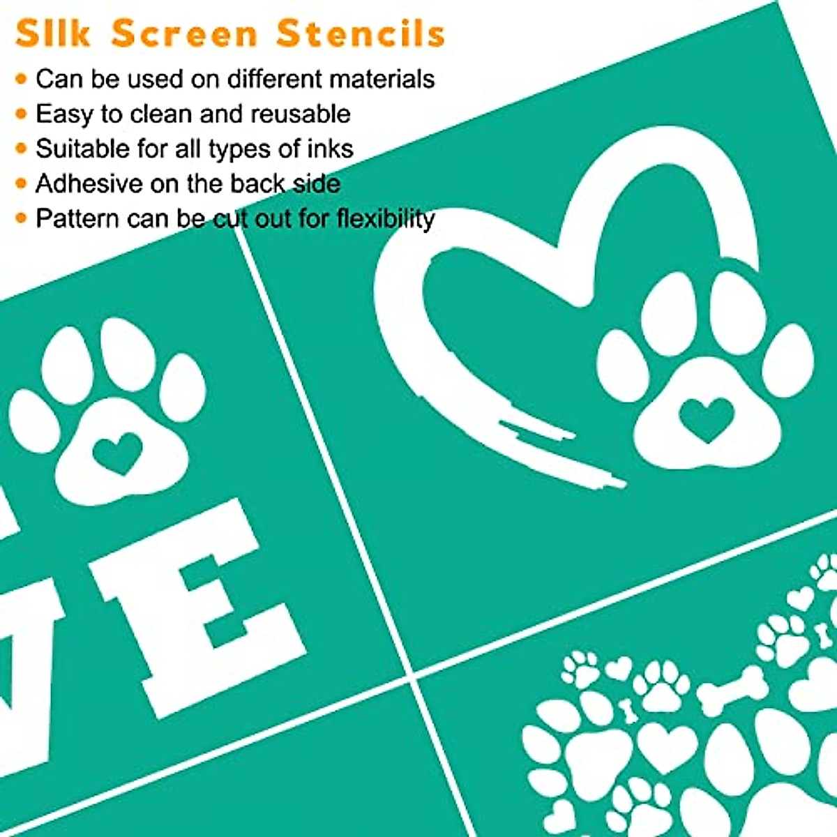 BOOLOOEN Silk Screen Stencils Self-adhesive Transfer Stencil Reusable Washable Mesh Stencil for Wood Fabric DIY Home Decor 8.5x11inch(love)