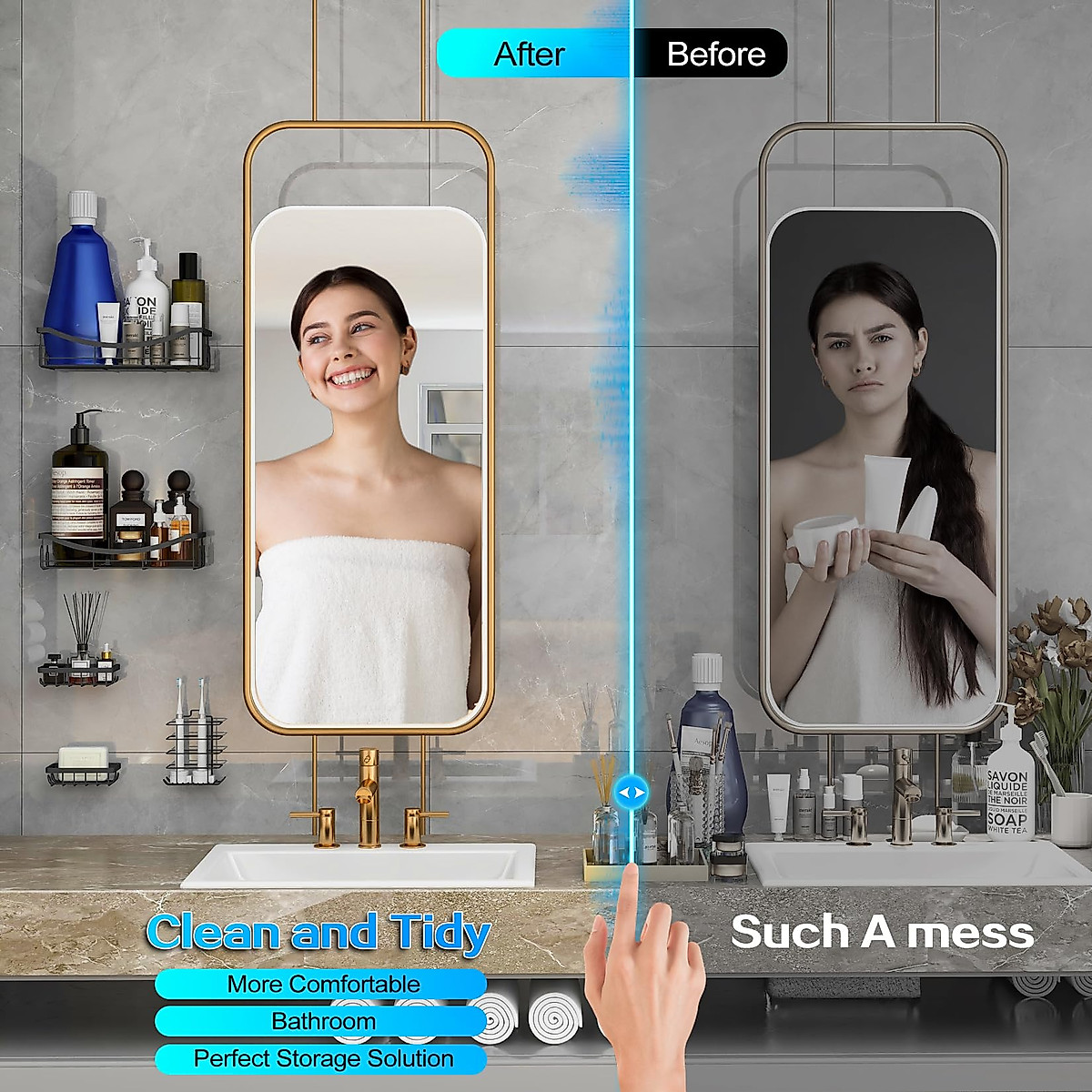 EK-Memory-fish ​Shower Organizer, Adhesive Shower Organizer Bathroom Storage Home Decor Kitchen, Non-Drilled, Large Capacity, Stainless Steel Bathroom Organizer (5 Piece Set)