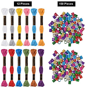 162 Pieces Hair Accessory Set - 12 Braiding Strings for Hair and 150 Metal Cuffs in Colorful Designs