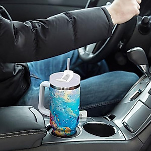 ODAWA a Vibrant and Colorful Underwater Scene Filled with Travel Coffee Tumbler with Straw and Lid Travel Mug 30 Oz Stainless Steel Cups