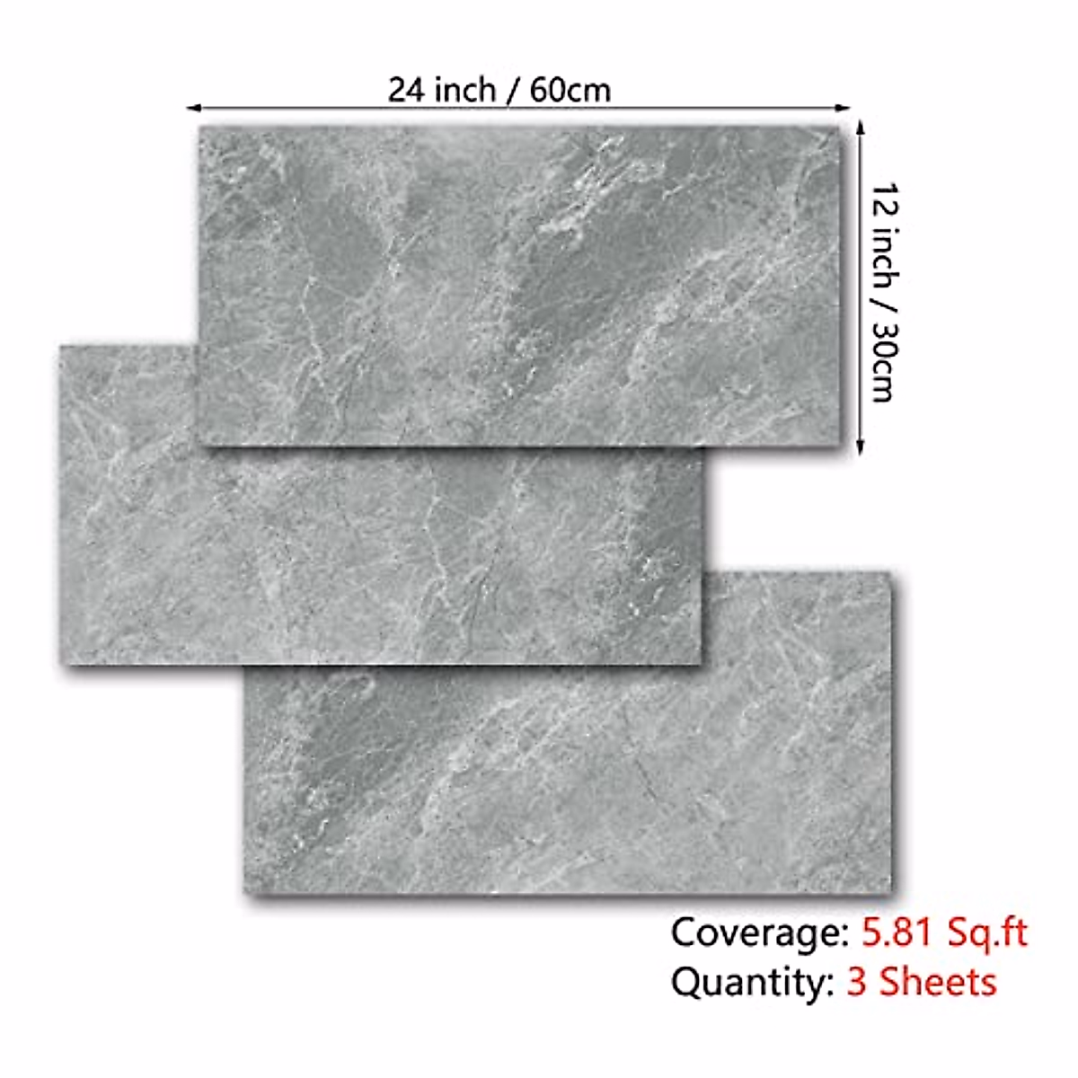 Decotalk Peel and Stick Grey 12"x24" Vinyl Plank Flooring, 3pcs per Roll, Waterproof, Easy to Install