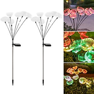 Xyris Outdoor Solar Lights for Yard Decorative 2 Pack, Solar Christmas Lights Outdoor Waterproof Decorations, Color Changing Solar Lights for Outside, 7 LED Garden Lights Jellyfish Lighting