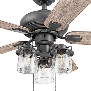 Prominence Home Crown Ridge, 42 Inch Farmhouse LED Ceiling Fan with Light, Remote Control, Three Mounting Options, 5 Dual Finish Blades, Reversible Motor - 51432-01 (Bronze)