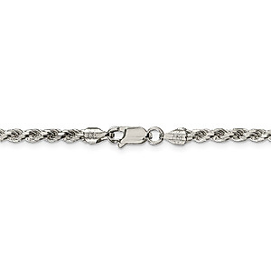 Solid 925 Sterling Silver 3mm Diamond-cut Rope Chain Necklace - with Secure Lobster Lock Clasp 22"