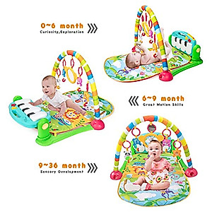 UNIH Baby Gym Play Mat and Play Piano Gym with Tummy Time Mat, Musical Light Activity Center for Infants Toddlers, Birthday Gift Play Mat for Newborn