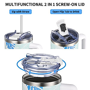 THILY 40 oz Stainless Steel Tumbler with Handle - Vacuum Insulated Travel Cup, Splash-Proof & Leakproof Lid, 2 Straws & Brush | Keeps Cold 34H/Hot 12H, Cupholder Friendly, Garden