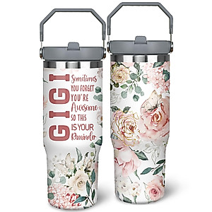 ysnifeiw 30oz Grandma Tumbler with Handle and Straw, Stainless Steel Insulated Nana Cup with Top Handle and Lid, Grandma Coofee Mug Christmas Birthday Gifts for Grammy/Gigi/Mimi