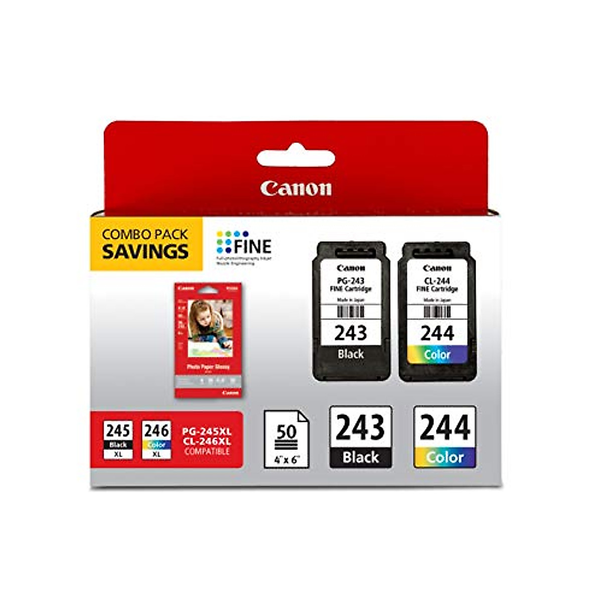 Canon 1287C005 PG-243/CL244 4x6 Paper Combo Pack " PG-243/CL244 4x6 Paper Combo Pack Compatible to iP2820, MX492, MX492, MG2420, MG2520, MG2920, MG2922, MG2924, MG2920, MG3020, MG2525, TS3120, TS302, TS202, TR4520", Multicolor, 6.5 x 2.5 x 5.8 inches