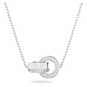 SWAROVSKI Dextera Necklace with Interlocking Circle Motif in Rhodium-Finish Metal and White Crystal Pavé on Rhodium Finish Chain, Size Small, Part of the Dextera Collection