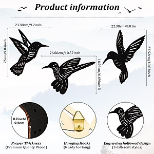 3 Pieces Wood Hummingbird Wall Art Decor 9 inch Hummingbird Wall Decorations for Bedroom Black Wood Wall Sculpture Bird Indoor Kitchen Wall Hanging Balcony Decor for Home Bedroom Office Garden