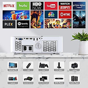 5G WiFi Bluetooth Native 1080P Projector, 16000LM 450" Display Support 4K Movie Projector, High Brightness for Home Theater and Business, Compatible with iOS/Android/TV Stick/PS4/HDMI/USB/PPT/EXCEL