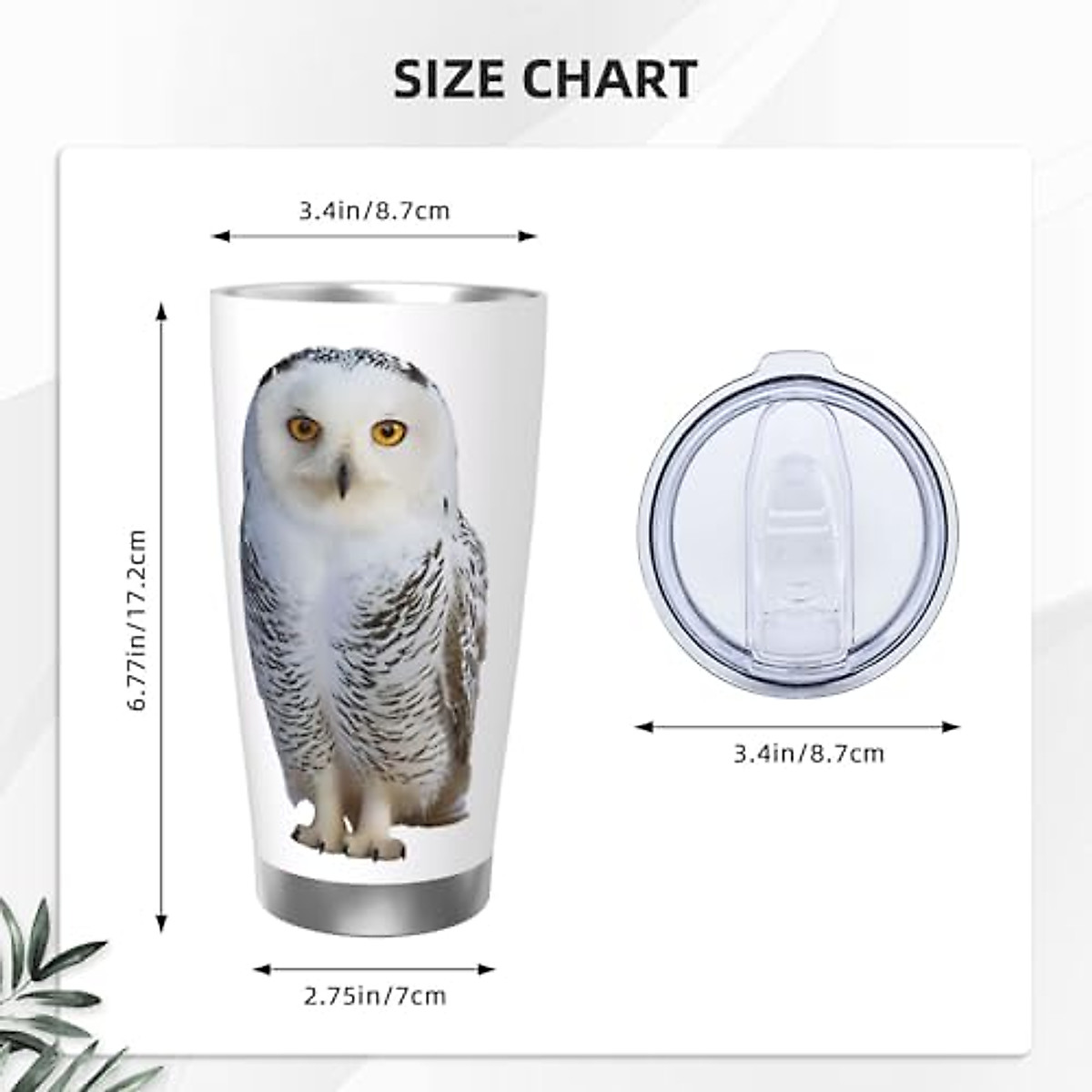 jshmgchw 3d Owl 20oz Tumbler, Car Cup With Lid And Straw, Spill-Proof, Stainless Steel Double Wall Vacuum Insulated Reusable Coffee Travel Mug, For Cold Drinks, Hot Beverage